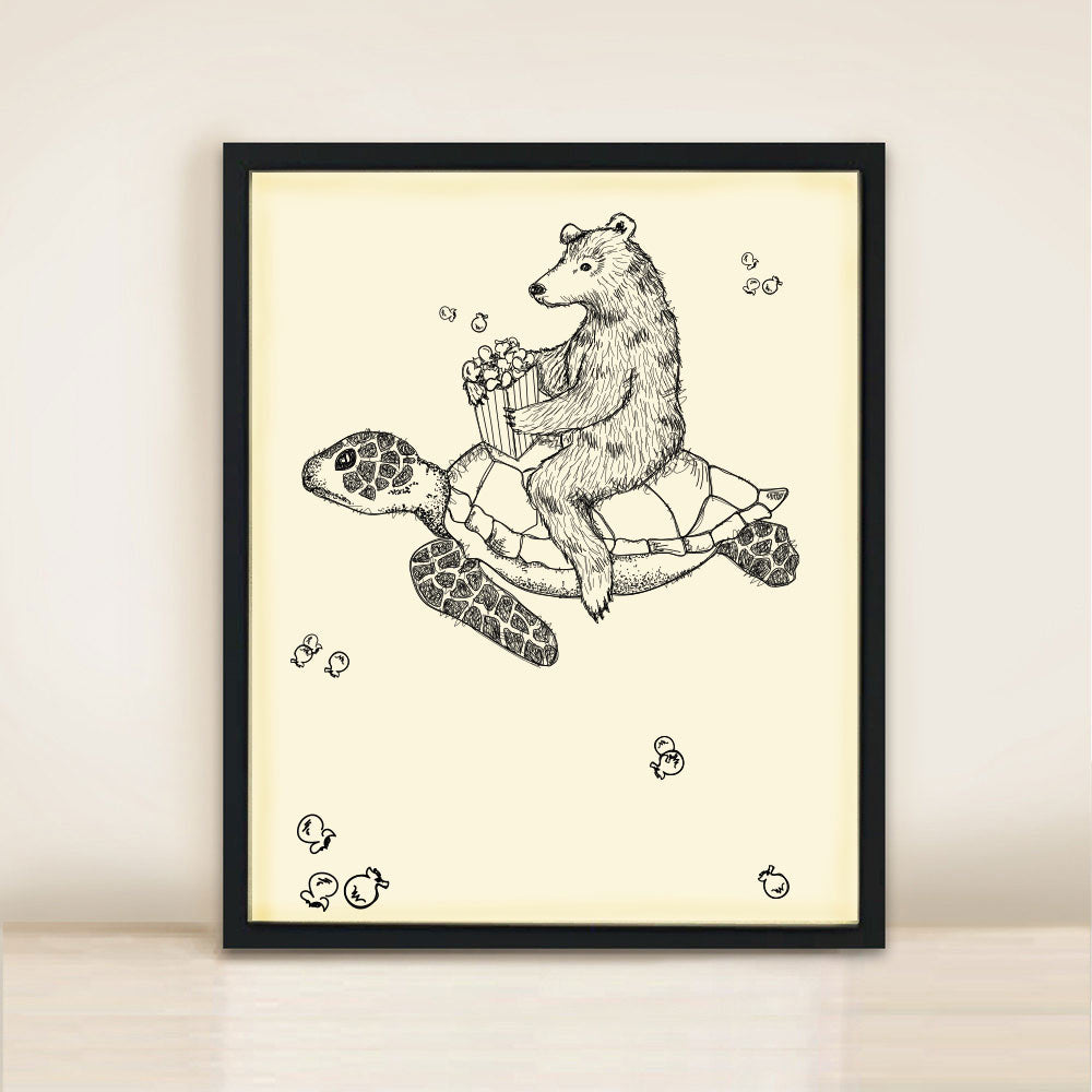 'Turtle and Bear' Poster Print - A3 - Don't Feed the Bears